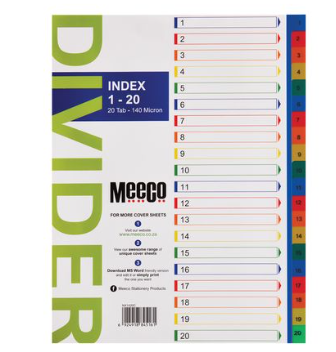 BOARD DIVIDER 1-20 BRIGHT | Lippy's Stationary